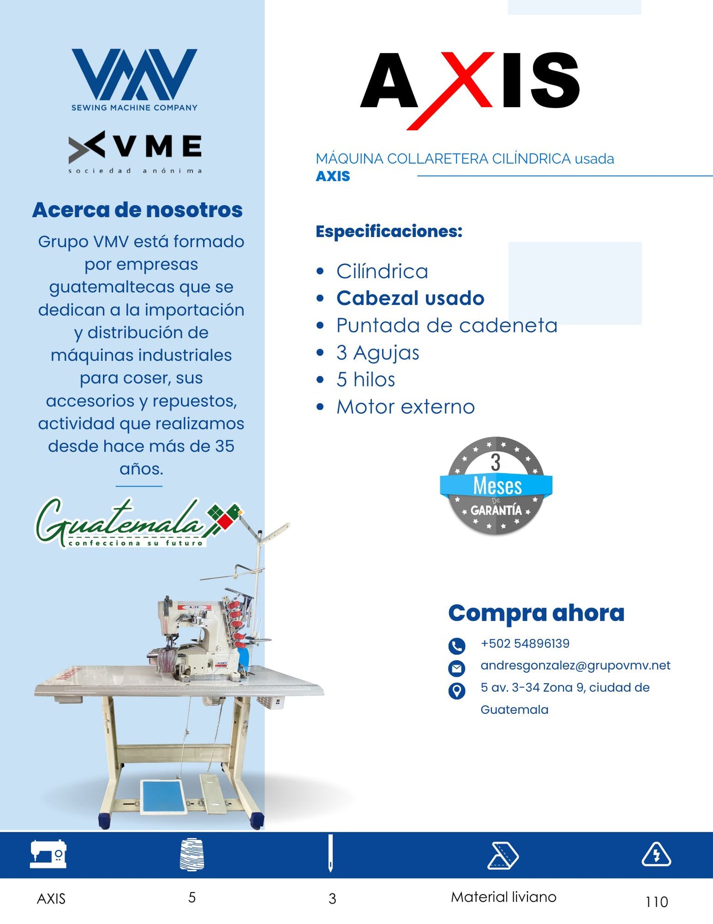 MÁQUINA DE COSER COLLARETERA CILÍNDRICA AXIS USADA – Tienda VMV